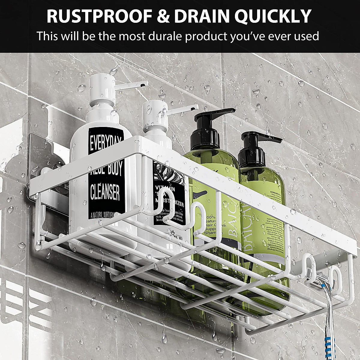 Moforoco Shower Caddy Shelf Organizer Rack, Self Adhesive Black Bathroom Shelves Basket, Home Farmhouse Wall Inside Organization and Storage Decor Rv Accessories, First Camper Apartment Essentials