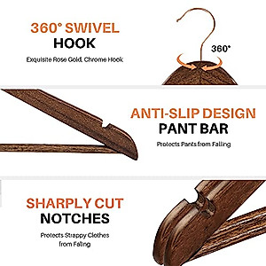 Smartor Wooden Hangers 20 Pack, Sturdy Coat Hangers for Closet, Quality Non Slip Hangers, Premium Heavy Duty Hangers, Durable Coat Hanger, Pants Hanger, Suit Hangers, with 360° Rotating Hook, Walnut