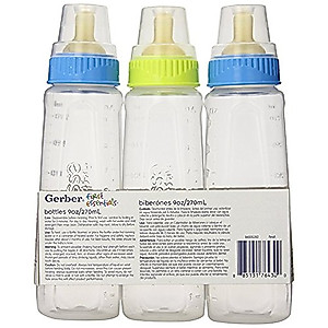 Gerber First Essential Clear View Plastic Nurser With Latex Nipple, BPA Free, Colors may vary, 3 Pack