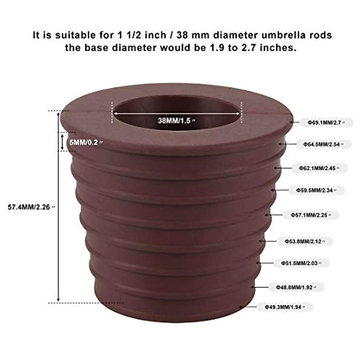 Umbrella Cone Wedge for Patio Table Hole Opening or Parasol Base Stand 1.8 to 2.4 Inch Umbrella Pole Diameter 1 1/2 Inch （Black） (Dark Brown)