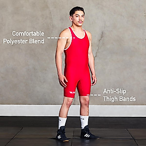 Elite Sports New Item Standard Wrestling Singlet, XX-Large, Red