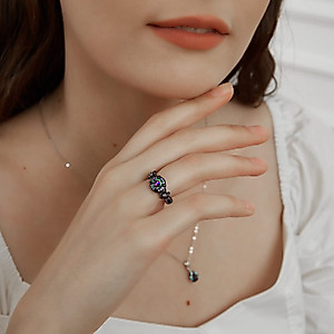 Women Eternity Rings 18K Black Gold Plated Rainbow CZ Created Amethyst Gemstone Wedding Engagement Band for Bride Dainty Jewelry Gifts (9)