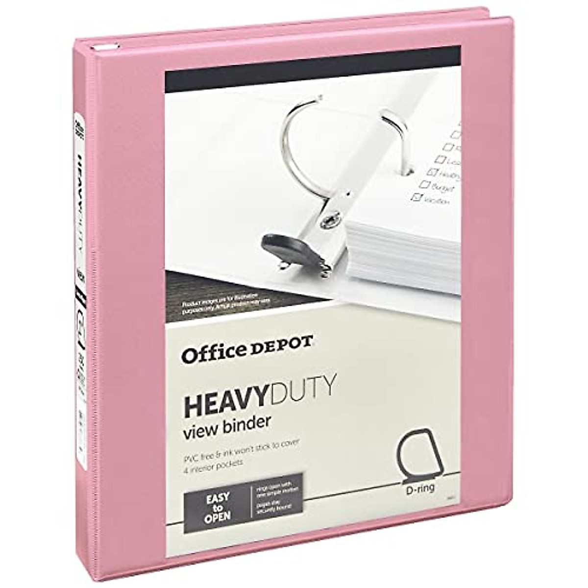 Office Depot® - Binders - Durable D-Ring View Binder - Vinyl - 8-1/2" x 11" - Pink