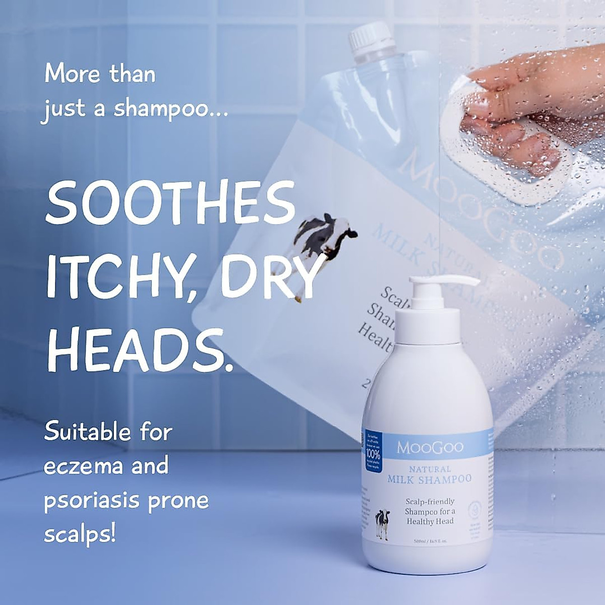 MooGoo Milk Shampoo – For Itchy, Dry, Eczema, Psoriasis & Dandruff Prone Scalps – SLS, Silicone, Sulfate & Paraben Free - Natural & Gentle Formula – 500ml / 16.9 fl.oz.
