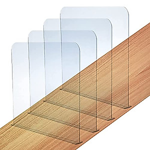 4Pcs Clear Acrylic Shelf Dividers, Adjustable Closet Organizer Fit for Any Thickness of Shelves, Great for Bedroom, Kitchen, Office, Bathroom, 11.8''x11''