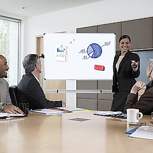 VIZ-PRO Double-Sided Magnetic Mobile Whiteboard, 48 x 36 Inches, Aluminium Frame and Stand