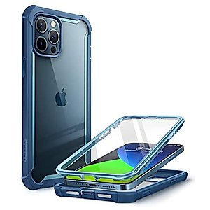 i-Blason Ares Case for iPhone 12 Pro Max 6.7 inch (2020 Release), Dual Layer Rugged Clear Bumper Case with Built-in Screen Protector (Blue)