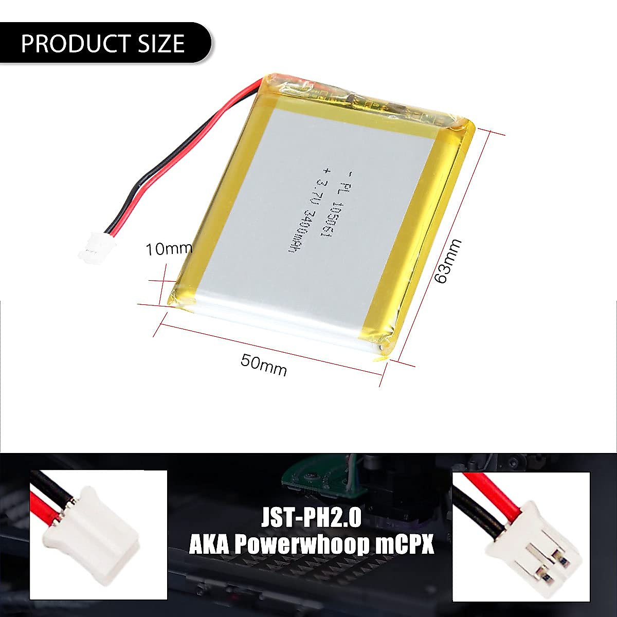 AKZYTUE 3.7V 3400mAh 105061 Lipo battery Rechargeable Lithium Polymer ion Battery Pack with JST Connector
