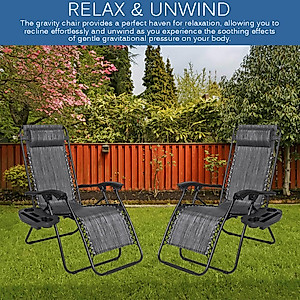 EZONE Zero Gravity Lounge Chairs Outdoor Adjustable Reclining Patio Chair Steel Mesh Folding Recliner for Pool Beach Camping Lounge Chair with Pillows and Cup Tray (1, Black)