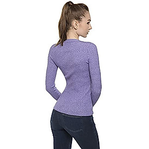 AmélieBoutik Women Cotton Blend V Neck Long Sleeve Ribbed Sweater (Heather Purple X-Large)