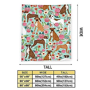 Boxer Dog Flowers Florals Blanket Soft Fleece Throw Blanket Cozy Fuzzy Warm Flannel Blankets for Women Men for Couch Bed Sofa All Season Gift