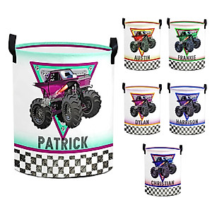 Laundry Basket, Laundry Hamper, Collapsible Laundry Baskets, Dirty Clothes Hamper, Waterproof Basket for College Dorm, Family 50L, Monster Truck For Boys