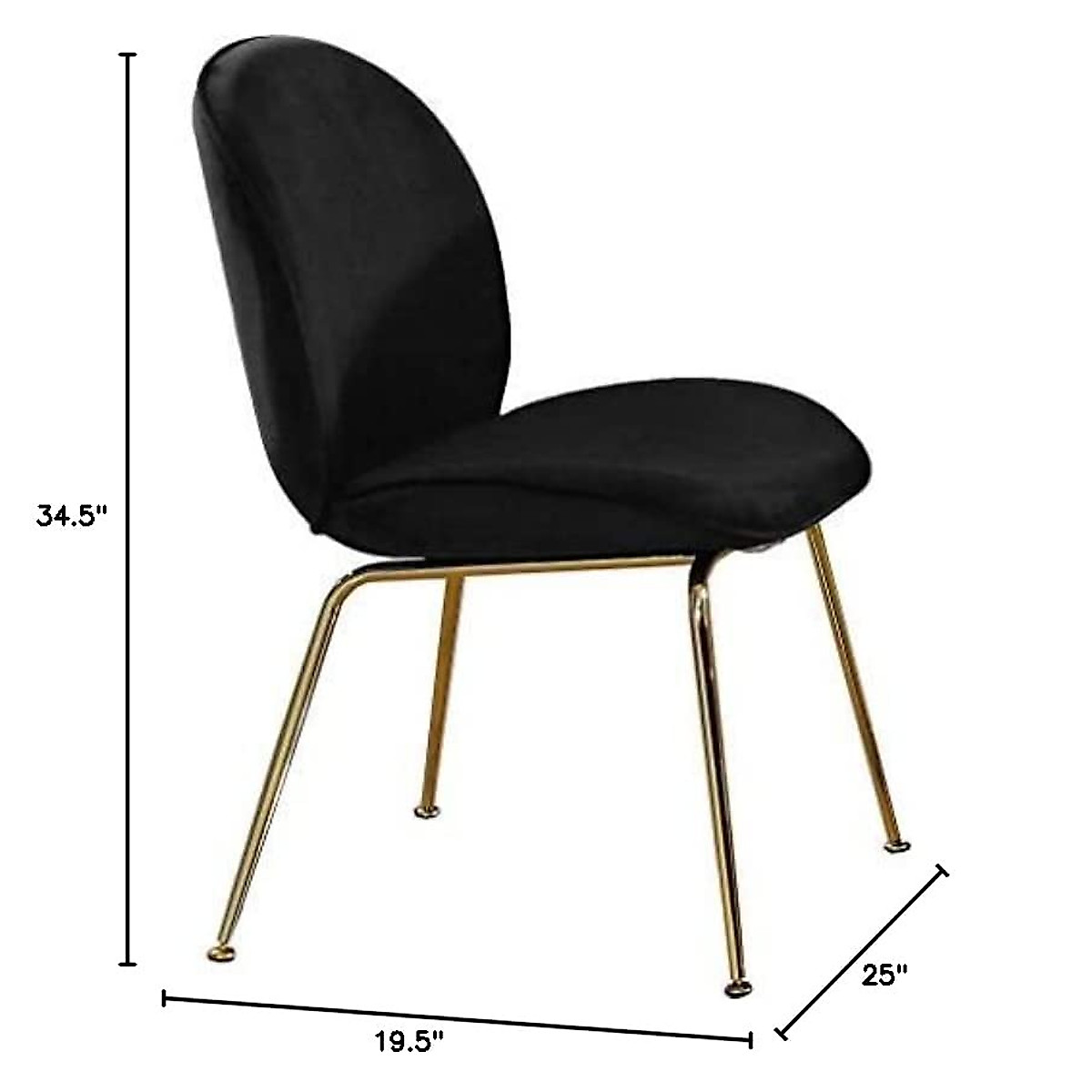 Meridian Furniture Paris Collection Modern | Contemporary Velvet Upholstered Dining Chair with Polished Gold Metal Legs, Set of 2, 19.5" W x 25" D x 34.5" H,