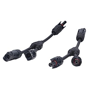 Solar Connector y Branch Parallel Adapter Cable Cord, 2 to 1 Panel Connector Plug Tool Kit, 2 Side Built in Lock, Brass PPO Material Waterproof for Photovoltaic System