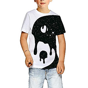 Ainuno Cool Shirts for Boys Girls Kids White and Black T-Shirt Galaxy Printed Tees Size 12-14 Crewneck Short Sleeve 9-10 Years Old