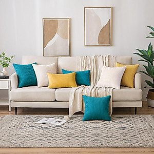 EMEMA Throw Pillow Covers Corduroy Decorative Soft Striped Square Cushion Covers Spring Pillowcases for Couch Sofa Bedroom Chair Car 20x20 Inch Pack of 2, Ocean Blue