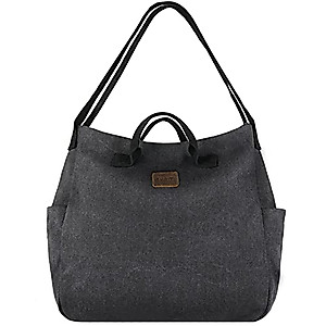 SMRITI Large Size Canvas handbags for women，shoulder bag with hand, hobo bags for women with Zipper Closure and metal concealed buckle(Black)