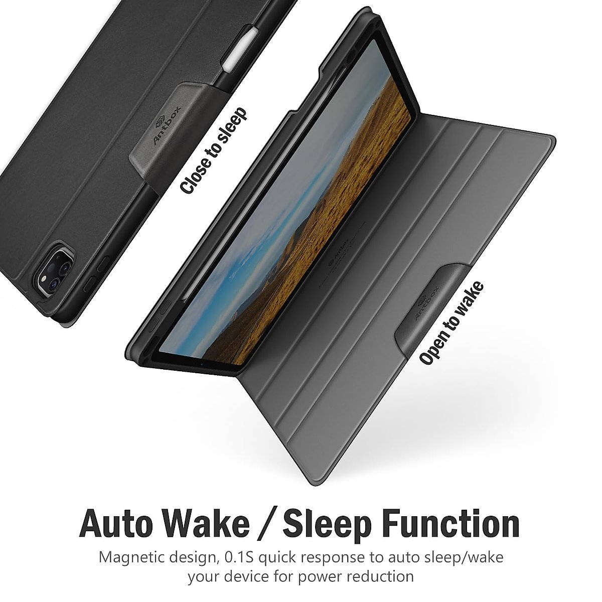 Antbox Case for iPad Pro 12.9'' 6th Generation (2022) 5th/4th/3rd Generation (2021/2020/2018), Built-in Pencil Holder Auto Sleep/Wake Function PU Leather Smart Cover (Black)