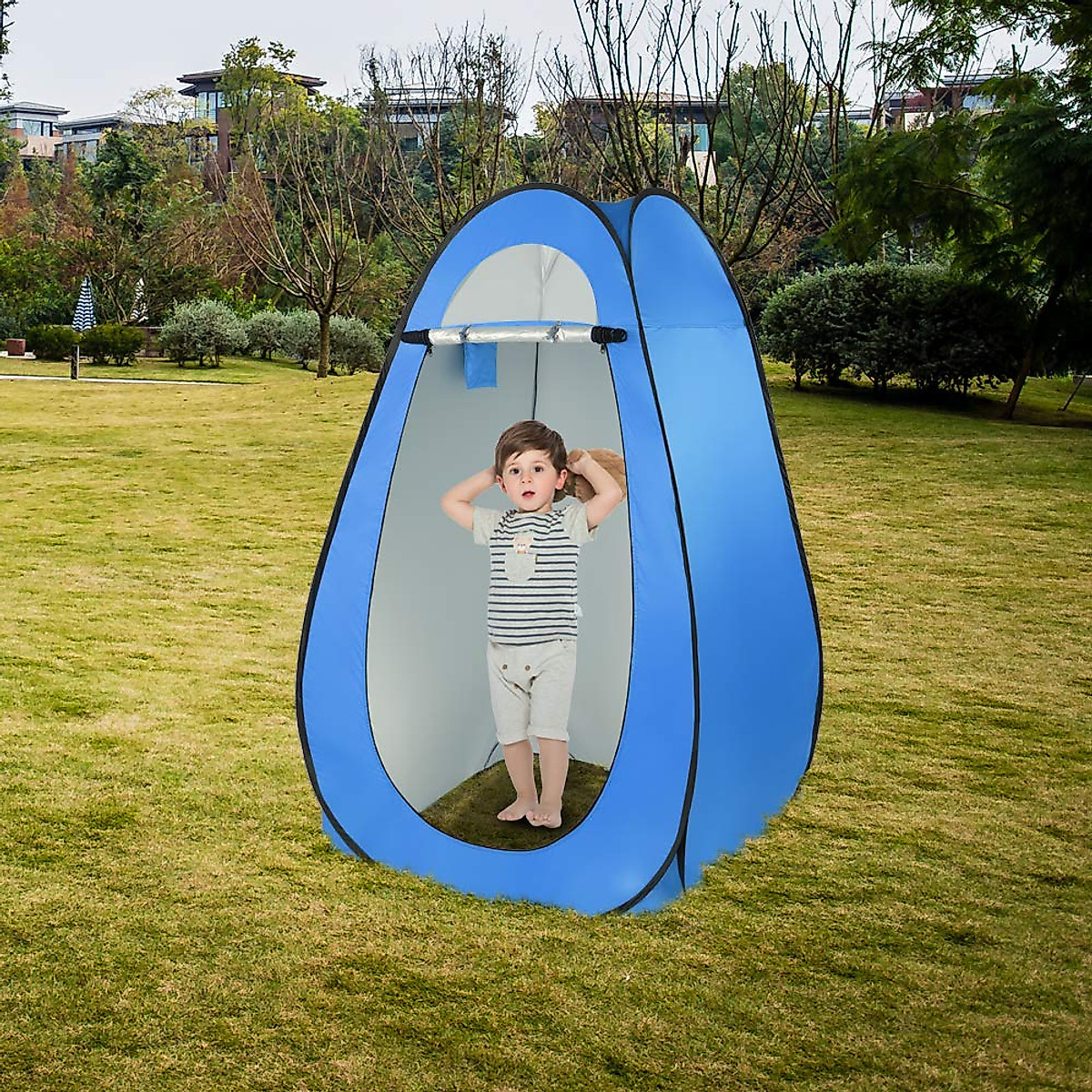 Volowoo Pop Up Shower Changing Room Privacy Tent, Instant Portable Outdoor Shower Tent, Camp Toilet, Rain Shelter for Camping & Beach Lightweight & Sturdy, Easy Set Up, Foldable,with Carry Bag (Blue)