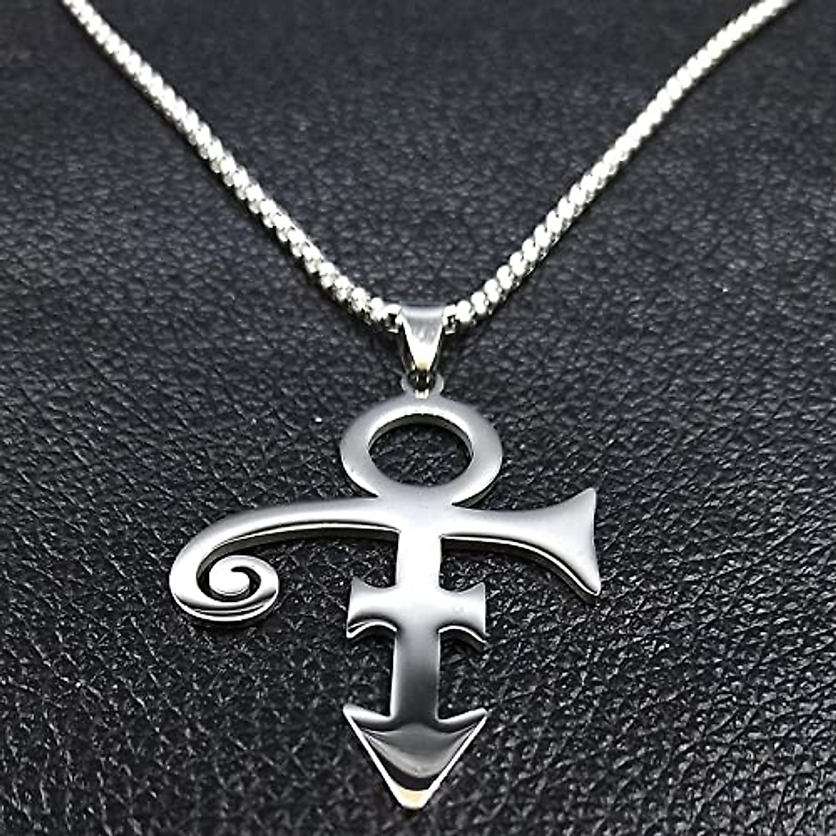 PERSUB RIP Memorial Symbol Love Logo Steampunk Stainless Steel Necklace Women The Minimalism Artist Love Symbol Prince Necklace Jewelry (Metal Color: 50cm BOX SR)