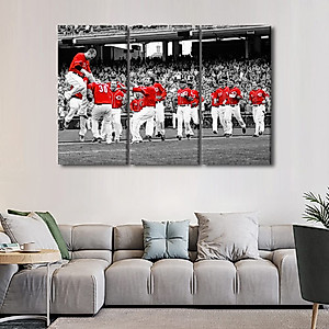 TUMOVO Reds Sports Wall Decor 3 Pieces Canvas Wall Art Black and White Pictures for Home Decoration Cincinnati Baseball Game Paintings Prints and Poster Artwork Framed Ready to Hang, 36" Wx24 H