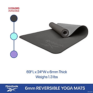Reebok Double-Sided Yoga Mat - Lightweight, Compact, Rollable, and Cushioned Supportive Workout Mat for Yoga, Pilates, and General Exercise - Non Slip Base with Reversible Design - 6mm, Purple