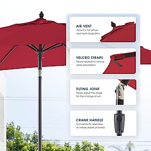 BLUU MAPLE Olefin 6.6 x 9.8 FT Patio Umbrella Outdoor Table Umbrellas, 36 Month Fade Resistance Olefin Canopy, Market Center Umbrellas with 8 Strudy Ribs & Push Button Tilt for Garden, Lawn & Pool (Apple Red)