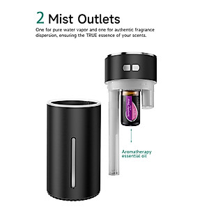 Car Diffuser Humidifier with Colorful Light, Auto Shut-Off, 2 Mist Modes, Car Diffusers for Essential Oils, USB Mini Humidifier for Car, Office Destop, Bedroom (Black)