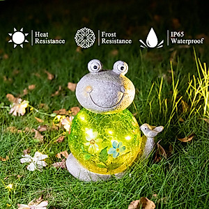 MUMTOP Solar Lights Outdoor Garden- Garden Statues - Resin Frog Solar Lights LED Light with Crackled Glass Garden Decor for Outside