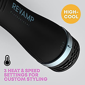 Revamp Progloss Perfect Blow Dry Volume & Shine Hot Air Styler – Hair Dryer Brush for Wet or Dry Styling – Ceramic Barrel Infused with Progloss Oils for Frizz-Free Shine – Auto-Off & 9’ Swivel Cord