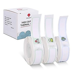 Phomemo D30 Label Maker Machine with 1 White Tape 0.47" and 3 Tape 0.47" Stationery Pattern, Portable Bluetooth Label Printer, Small Smart Phone Handheld Sticker Mini Labeler