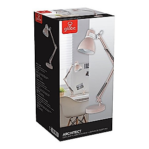 Globe Electric 52028 28" Swing Arm Desk Lamp, Matte Rose, Matte White Accents, On/Off Rotary Switch, Partially Adjustable Swing Arm, Home Office Accessories, Lamp for Bedroom, Home Improvement