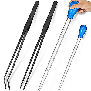 2 Pieces Aquarium Coral Feeder with 2 Pieces Stainless Steel Feeding Long Tweezers Syringe Spot Coral Feeder Reptile Feeding Tools for Aquatic Plant Reef Anemones Lionfish (Blue, Black)