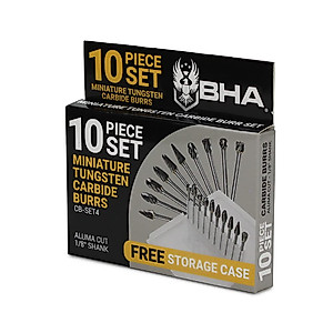 BHA Tungsten Carbide Burr Die Grinder Rotary Tool Bit Set for Aluminum and Other Non Ferrous Material Engraving and Precision Work, Aluma Cut with 1/8” Shank - 10 Pieces