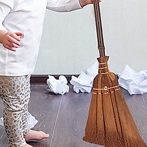 Housoutil Asian Straw Brooms Thai Natural Flower Grass Broom Whisk Broom Retro Kid Sweeping Cleaning Broom Broomstick for Courtyard Garage Kitchen Office Floor