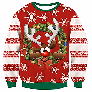 Ahegao Ugly Christmas Sweaters for Men Women Fancy Cute Deer Garments Xmas Crazy Shirts Coat Stylish Eye Catching Personalized Pullover Sweatshirts for Male Guys Festival Party Clothing XL
