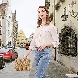 Clutch Purses for Women, JOSEKO Tassel Straw Handbag Vintage Handwoven Bag Summer Beach Bag Camel Brown