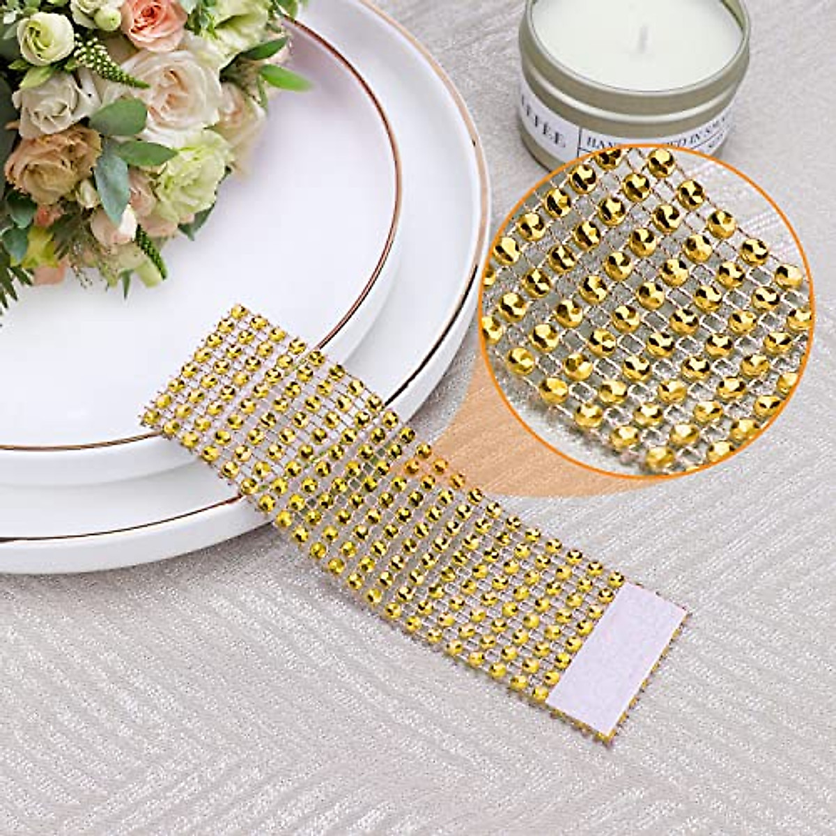 Wotoban Bling Napkin Rings Set of 150, Rhinestone Gold Napkin Rings Diamond Adornment Napkin Holder Bulk for Wedding, Dinner, Party, Table Decorations, Gold