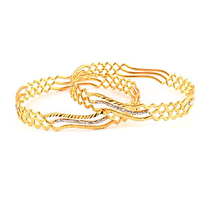 Jewar Mandi Bangles Gold Plated Silver Etching Handmade Work Bracelet Jewelry for Women (Zig Zag Bangles, 2.4) (Zig Zag Bangles, 2.6)