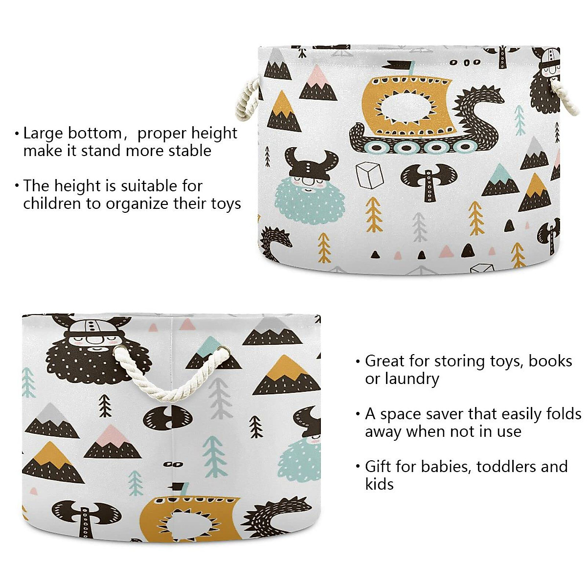 Kigai Cotton Rope Basket Viking Boat Large Storage Basket for Toys Blanket Baby Laundry Basket for Nursery, Closet, Bedroom, Home Organization