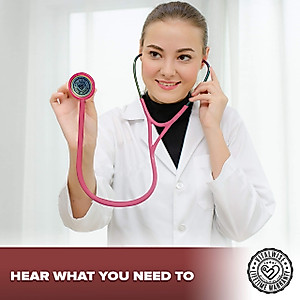 VITALWISE Heart Shaped Rainbow and Vibrant Pink 28 Inch Cardiology Stethoscope with Personalizable Spare Parts and Pink Case, Great for a Nurse, EMT, Vet, Doctor