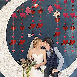 BEISHIDA 66 Ft Red Love Heart Garland Hanging Double Sided Glitter Metallic Paper Streamer Banner for Valentine's Day Decoration Anniversary Bachelorette Engagement Wedding Bridal Party 5 Packs