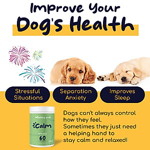 Calming Chews for Dogs with Melatonin - 60 Delicious Soft Treats for Dog Anxiety Relief for Large and Small Dogs - Includes Chamomile, Thiamine, L-Tryptophan - Promotes Rest and Relaxation