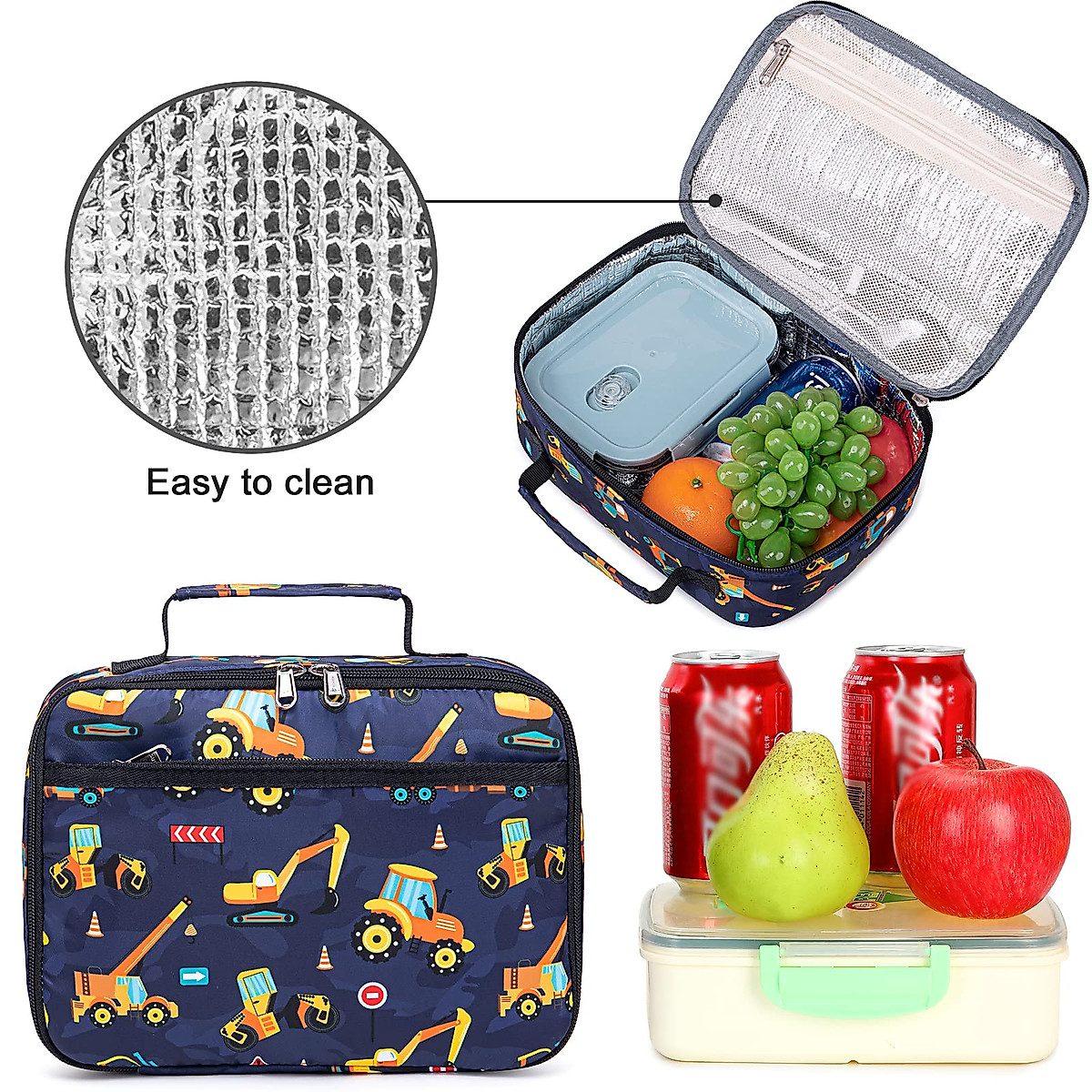 Lunch Bags for Kids Boys Insulated Lunch Boxes Cooler Toddler Lunch Tote Bag Thermo Picnic Bag for School Children(Truck-Navy Blue)