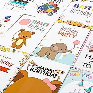 feela Birthday Cards, 40 Pack 40 Designs Happy Birthday Card Assorted Bulk with 40 Blank Envelopes 48 Pieces of Stickers 2 Washi Tapes, 4 X 6 Inches Greeting Cards For Girls Family Friends