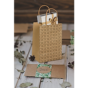 Elsjoy 100 Pack Kraft Paper Bags with Handles, 5.3x3.8x8 Brown Small Gift Wrap Bags Geometric Kraft Shopping Bags Merchandise Bags for Packaging, Party Favor, Retail Stores, 4 Styles