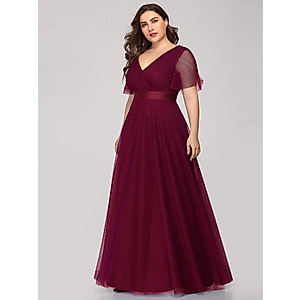 Ever-Pretty Women's Double V-Neck Empire Waist Front Wrap Plus Size Chiffon Prom Dress Burgundy US22