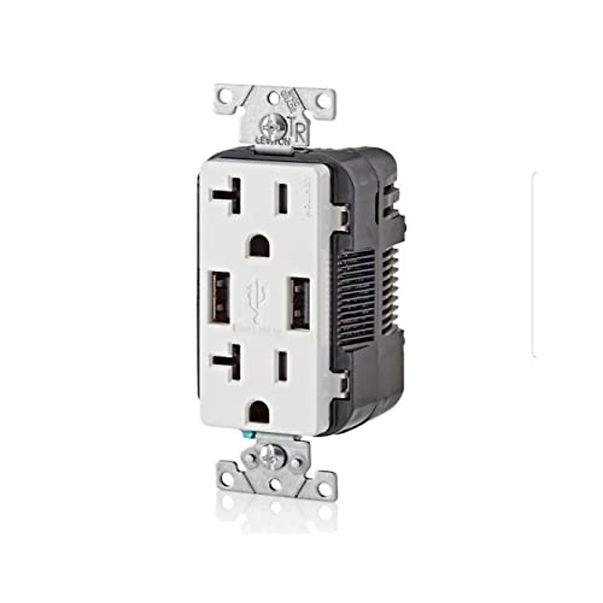 Leviton T5832-2BW USB Dual Type-A in-Wall Charger with 20 Amp, 125 Volt Tamper-Resistant Outlet, White