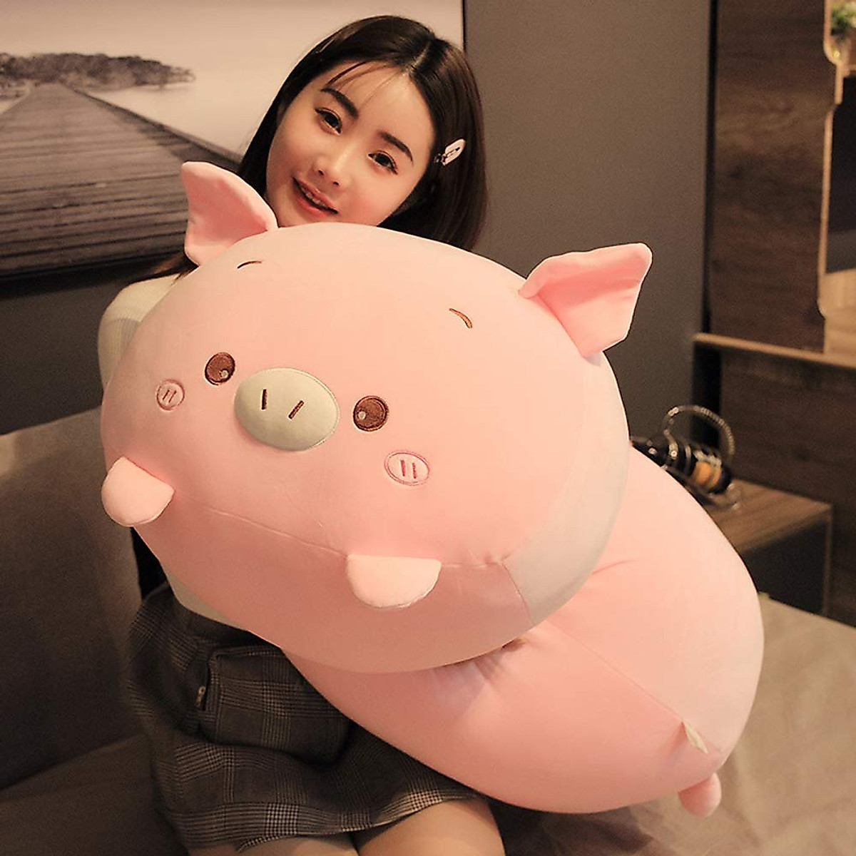 Jensquaify Pig Plush Pillow Soft Pig Stuffed Animal Toy Piggy Body Pillow, 33.5"
