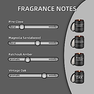Scented Candles for Men - 4 Pack Scented Candles Gifts for Men, Dad, Boyfriend - 50 Hours Long Burning Soy Candles for Home Scented (Pine/Sandalwood/Patchouli/Oak)
